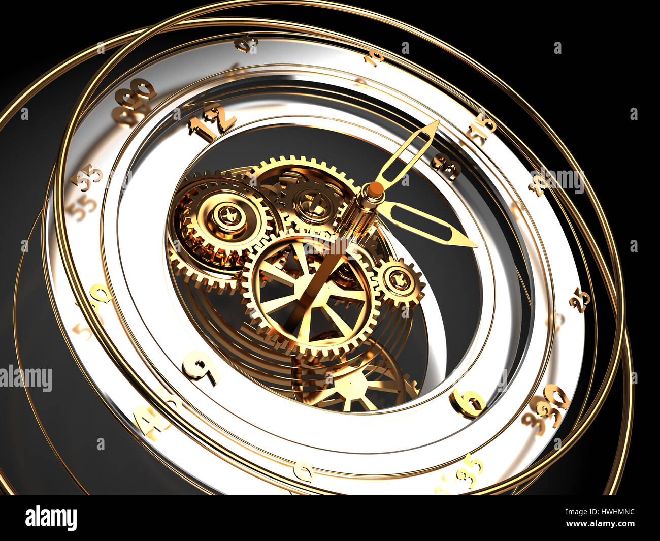 abstract 3d illustration of clock mechanism over black background Stock ...