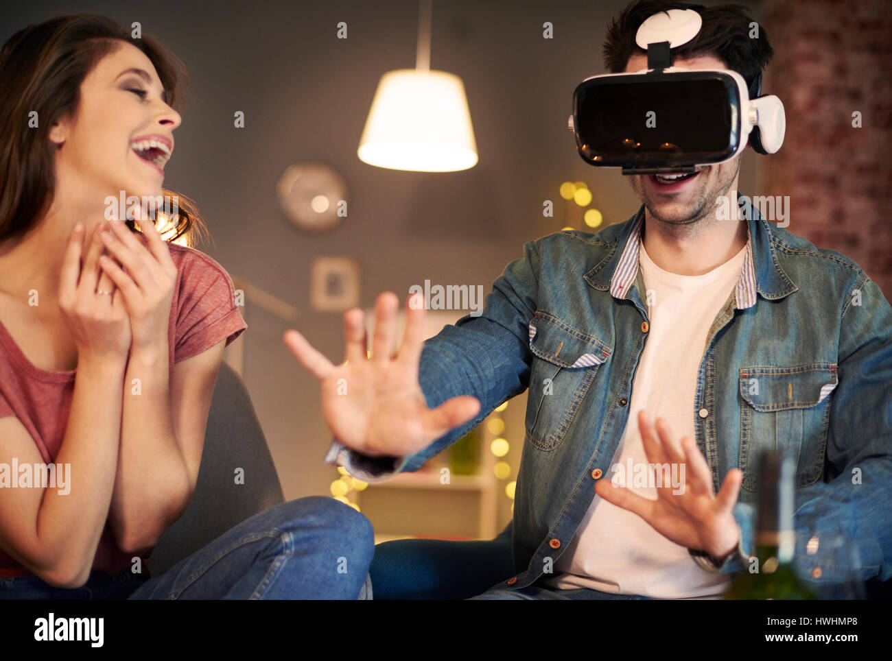 Woman man using virtual hi-res stock photography and images - Alamy