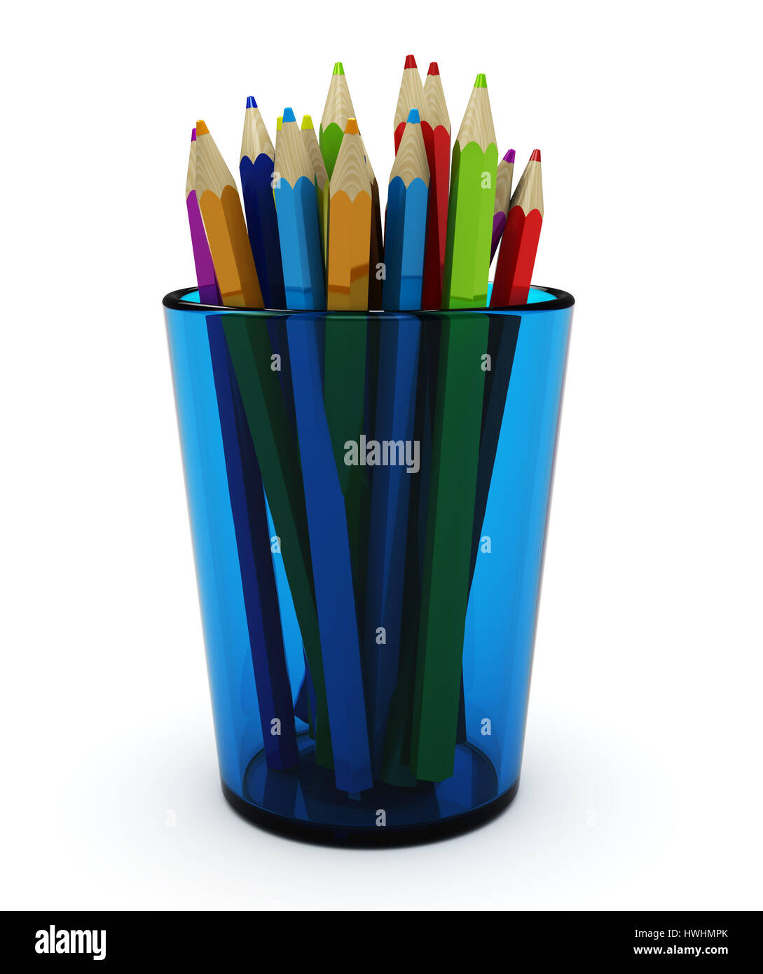 3d illustration of colorful pencils in glass Stock Photo - Alamy