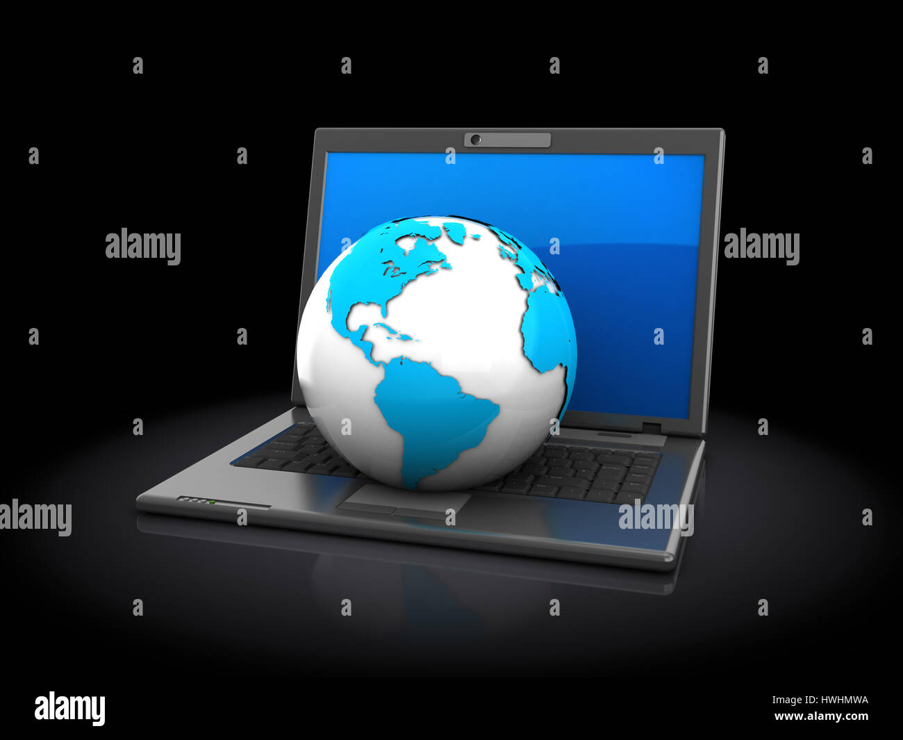 3d illustration of laptop computer with earth globe, internet concept ...