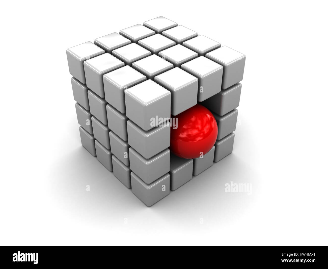 abstract 3d illustration of cube with red ball inside Stock Photo - Alamy