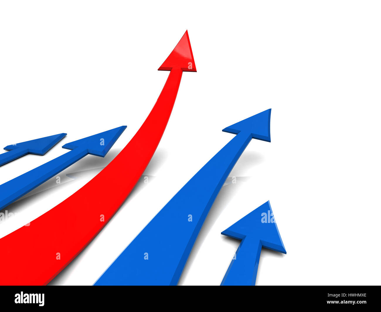 abstract 3d illustration of blue arrow competition with red leader ...