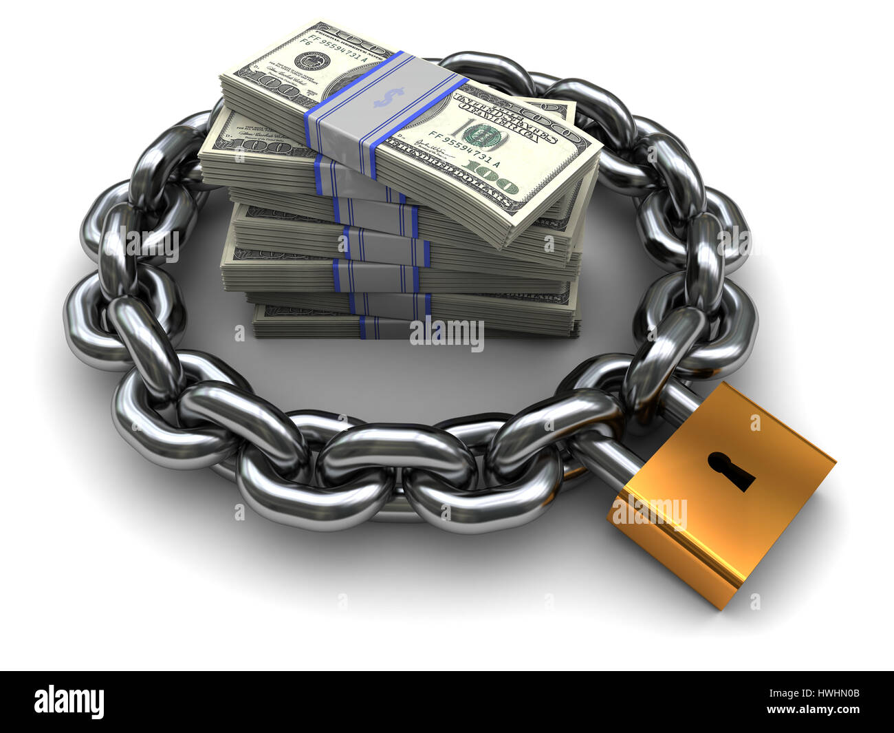 3d illustration of chain and money, business protection concept Stock ...
