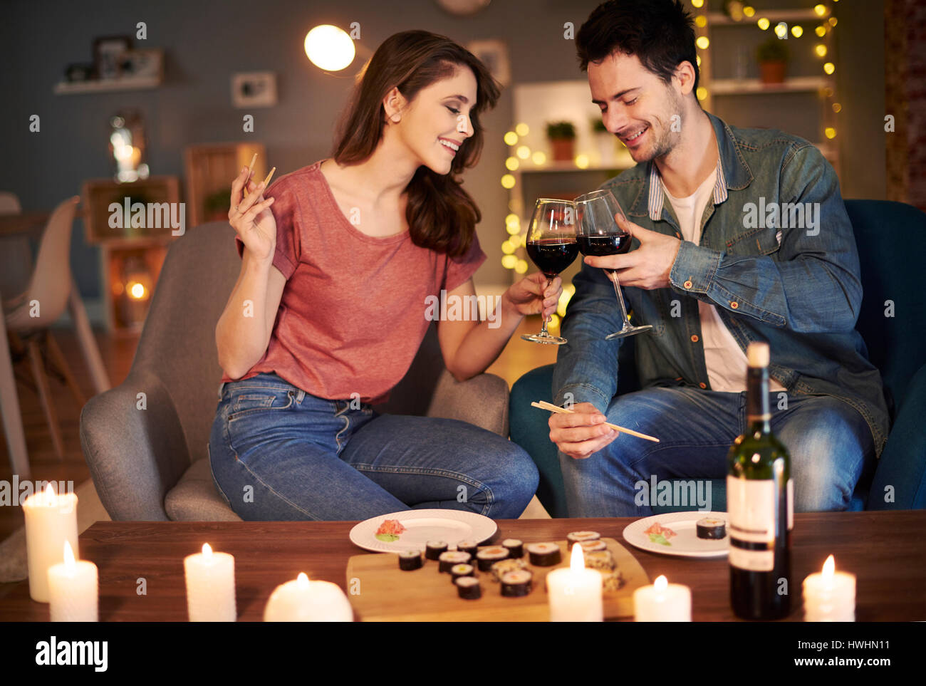 Couple celebrating romantic evening together Stock Photo - Alamy