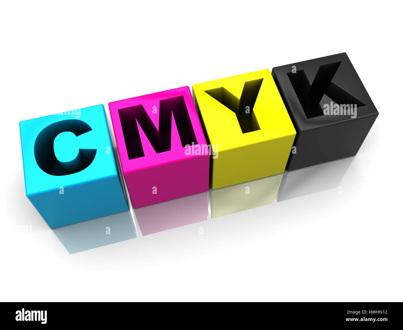 abstract 3d illustration of cmyk cubes, over white background Stock ...