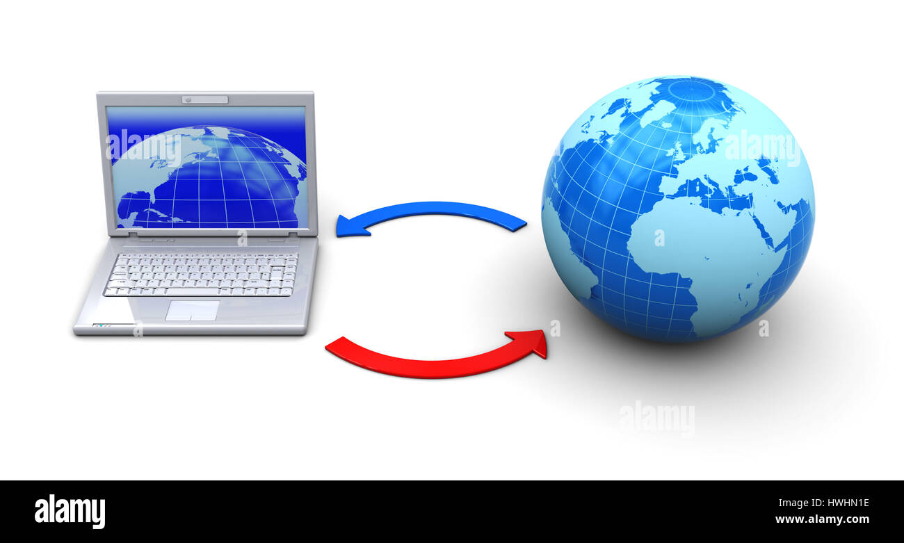 3d illustration of laptop computer and earth globe, internet concept ...