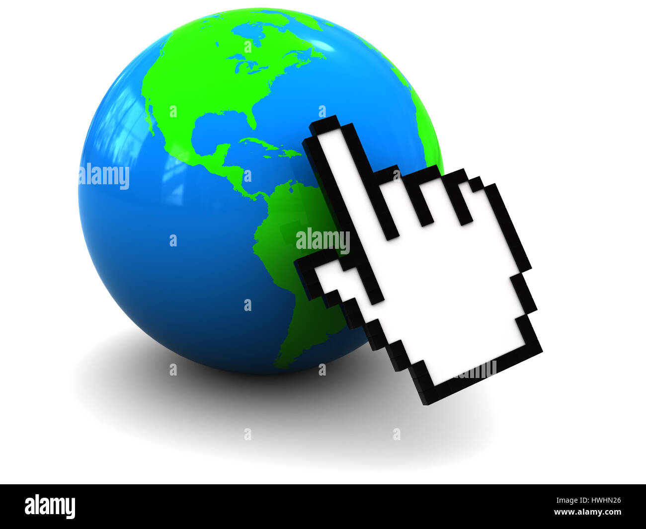 3d illustration of hand mouse cursor over earth globe Stock Photo - Alamy