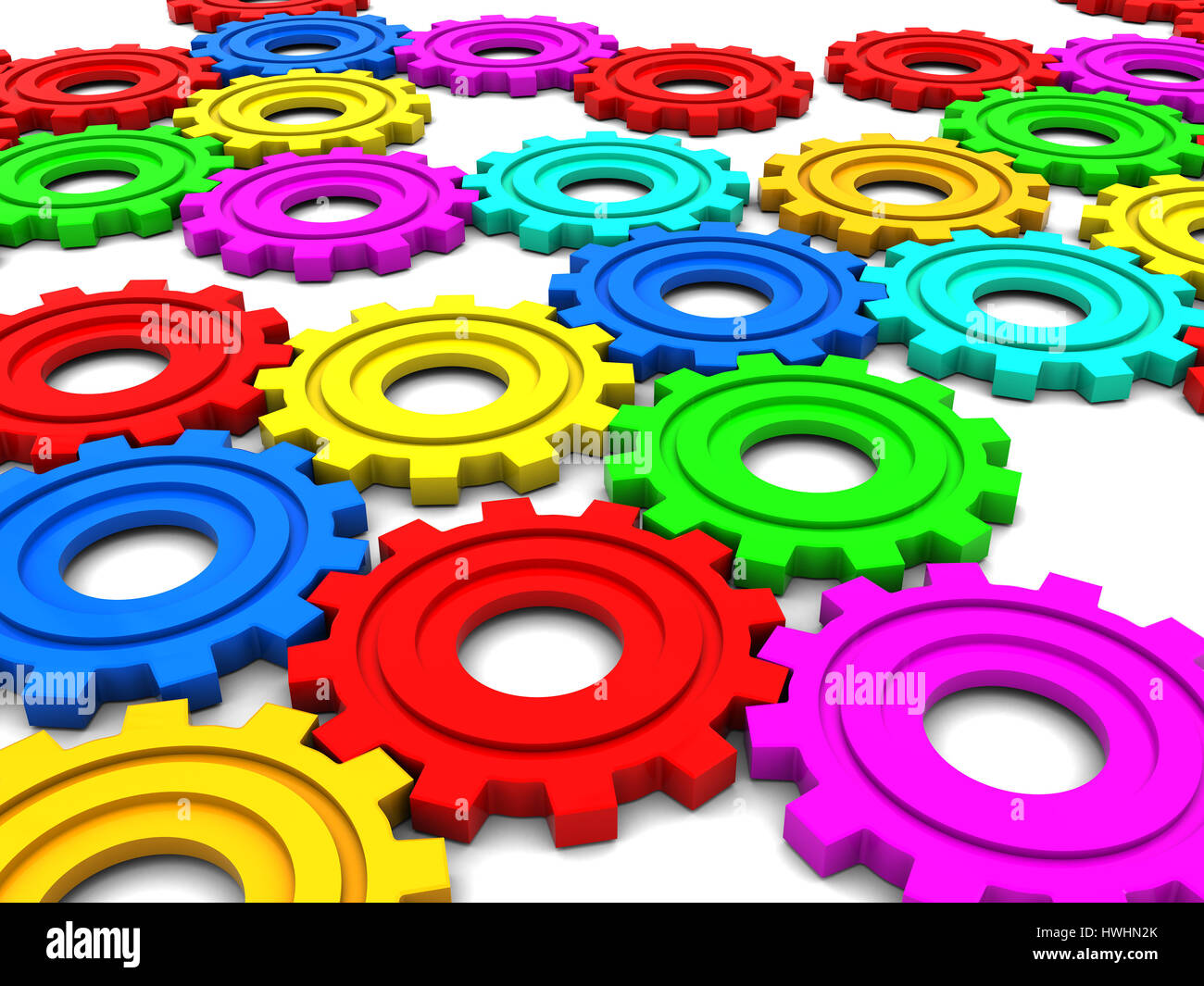 3d illustration of colorful gear wheels over white background Stock ...