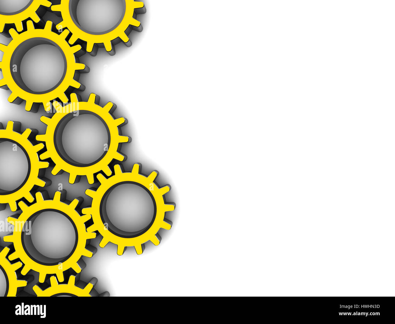 3d illustration of gear wheels at left side of white background Stock ...