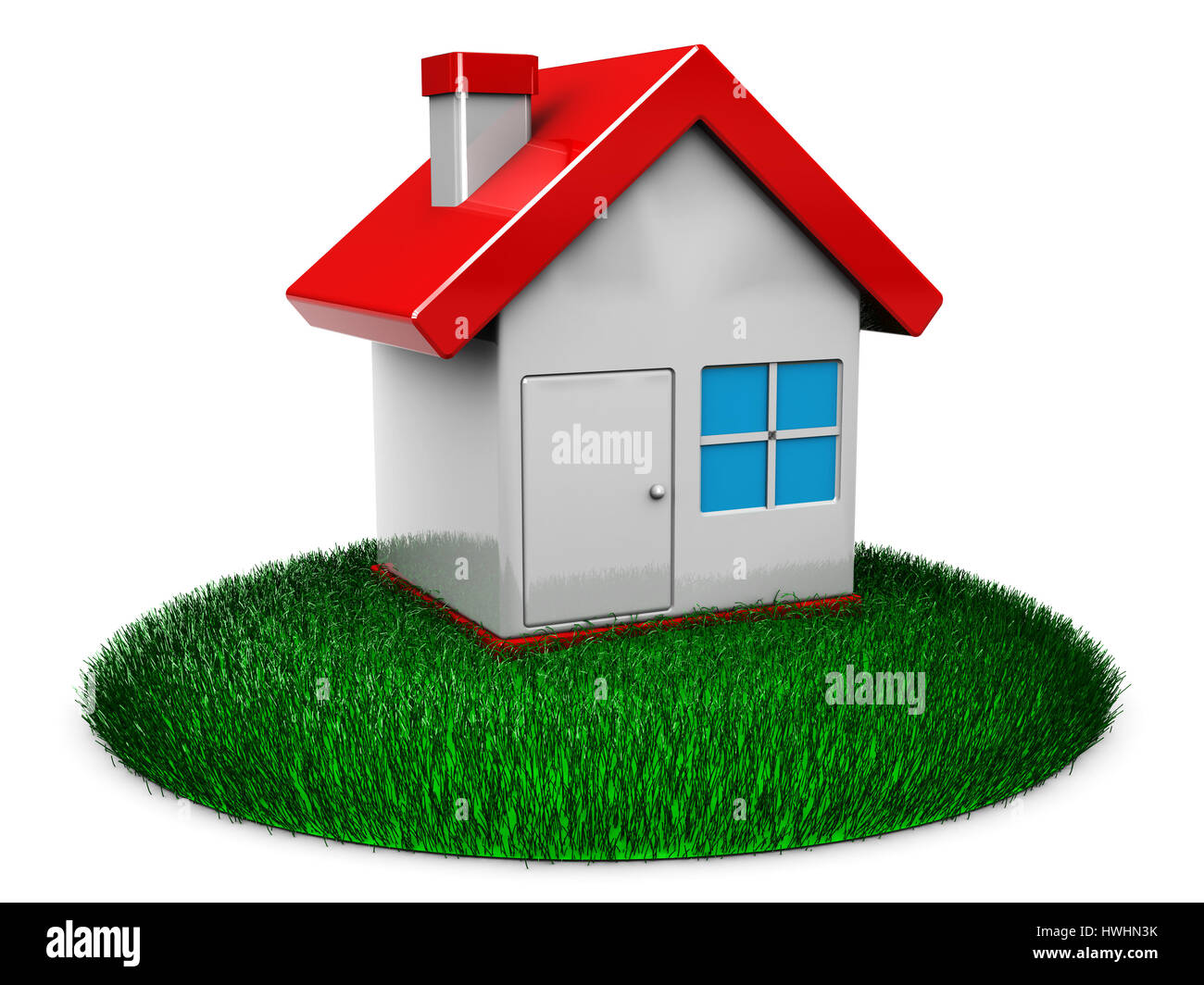 3d illustration of house icon with grass, over white background Stock ...