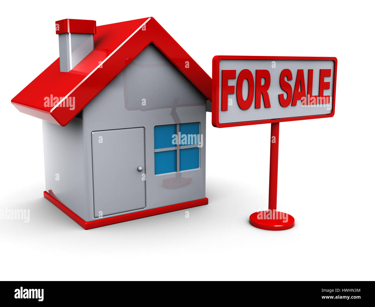 3d illustration of house for sale symbol, over white background Stock ...