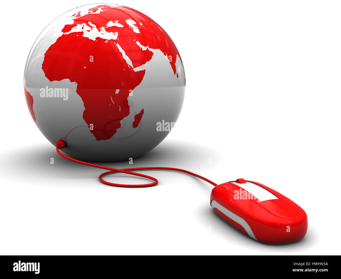 3d illustration of computer mouse connected to earth globe, internet ...