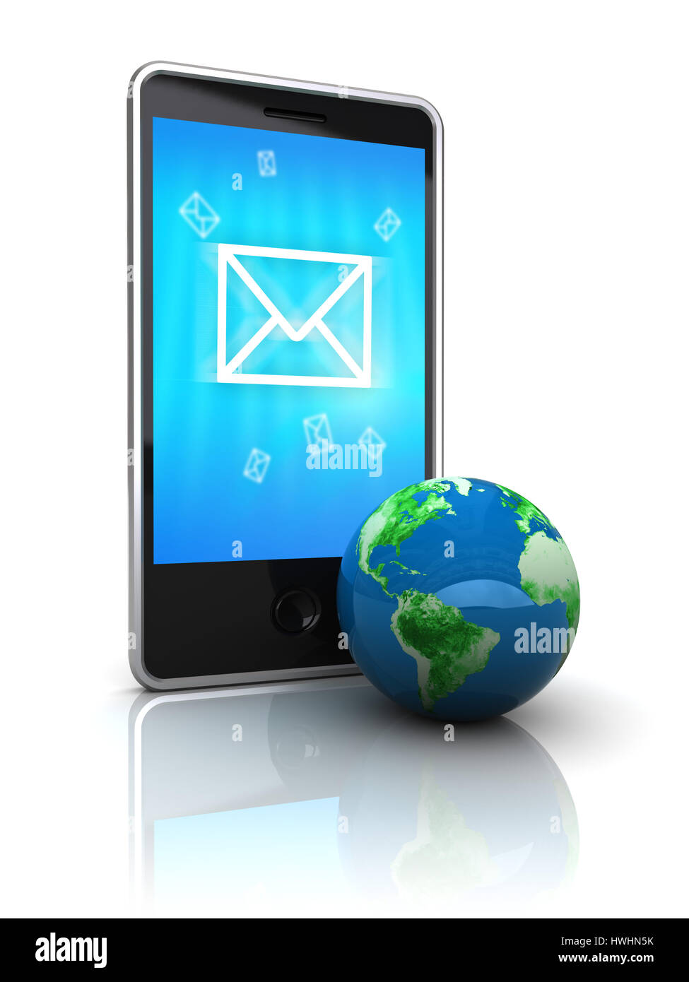 3d illustration of mobile phone and earth globe, over white background ...