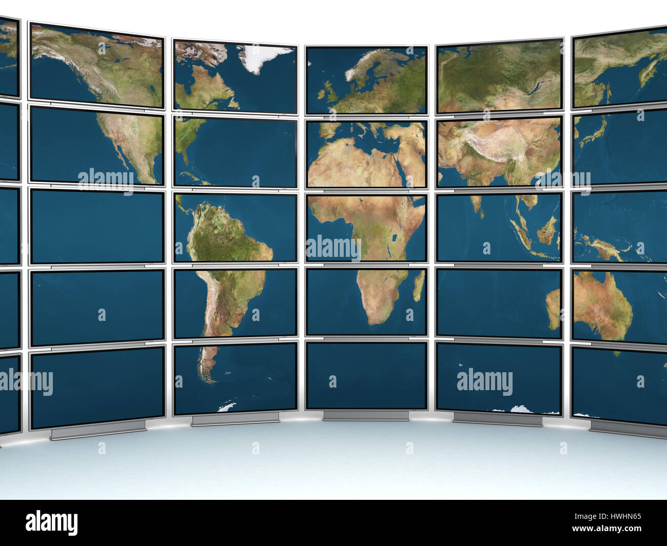 3d illustration of tv wall with world map Stock Photo - Alamy