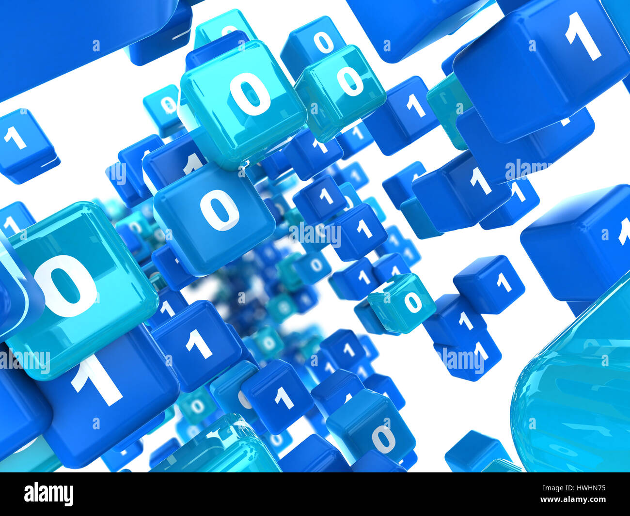 abstract 3d illustration of binary cubes over white background Stock ...