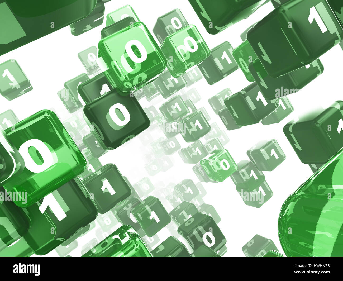 3d illustration of green cubes matrix over white background Stock Photo ...