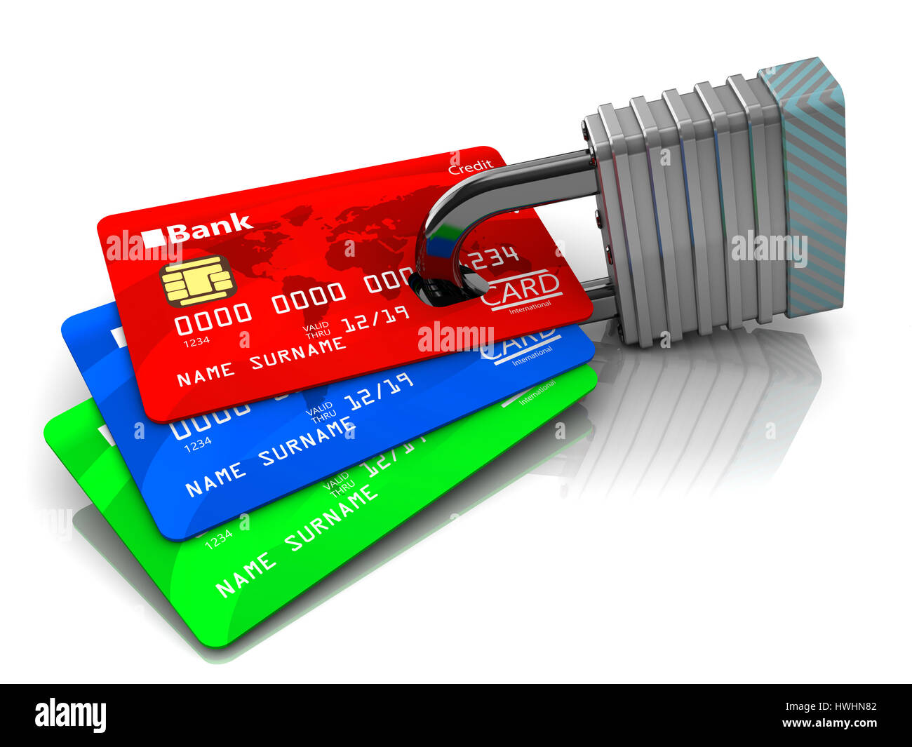 3d illustration of credit cards and lock Stock Photo - Alamy