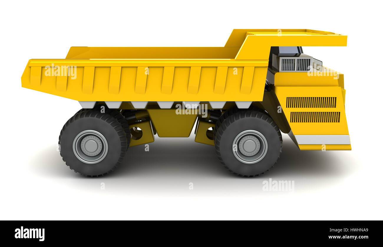 3d illustration of huge dumper over white background, side view Stock ...