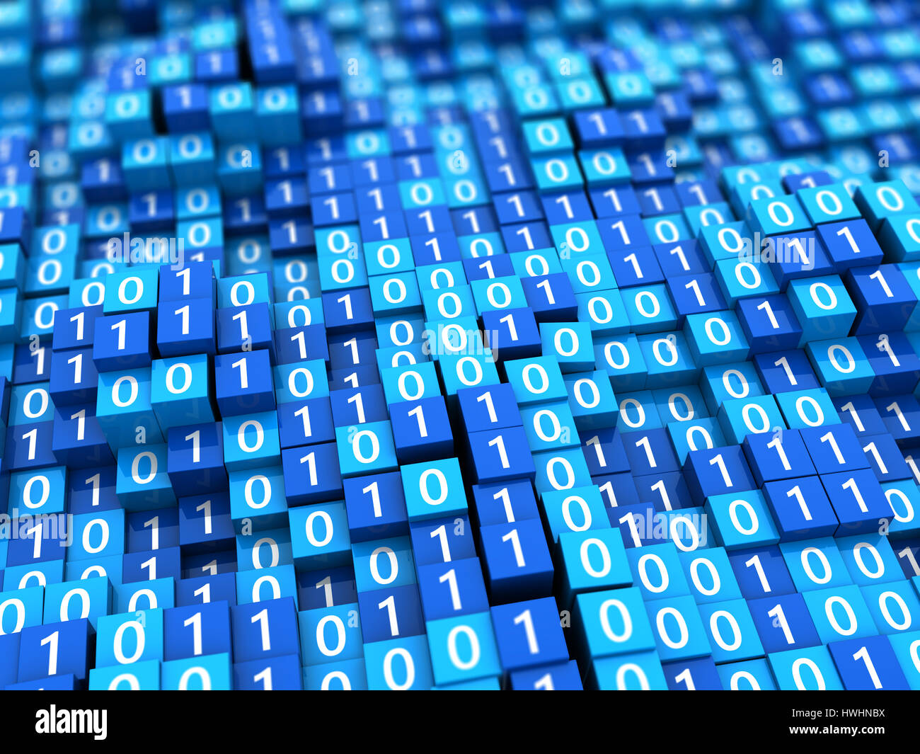 abstract 3d illustration of blue background with binary data cubes Stock Photo - Alamy