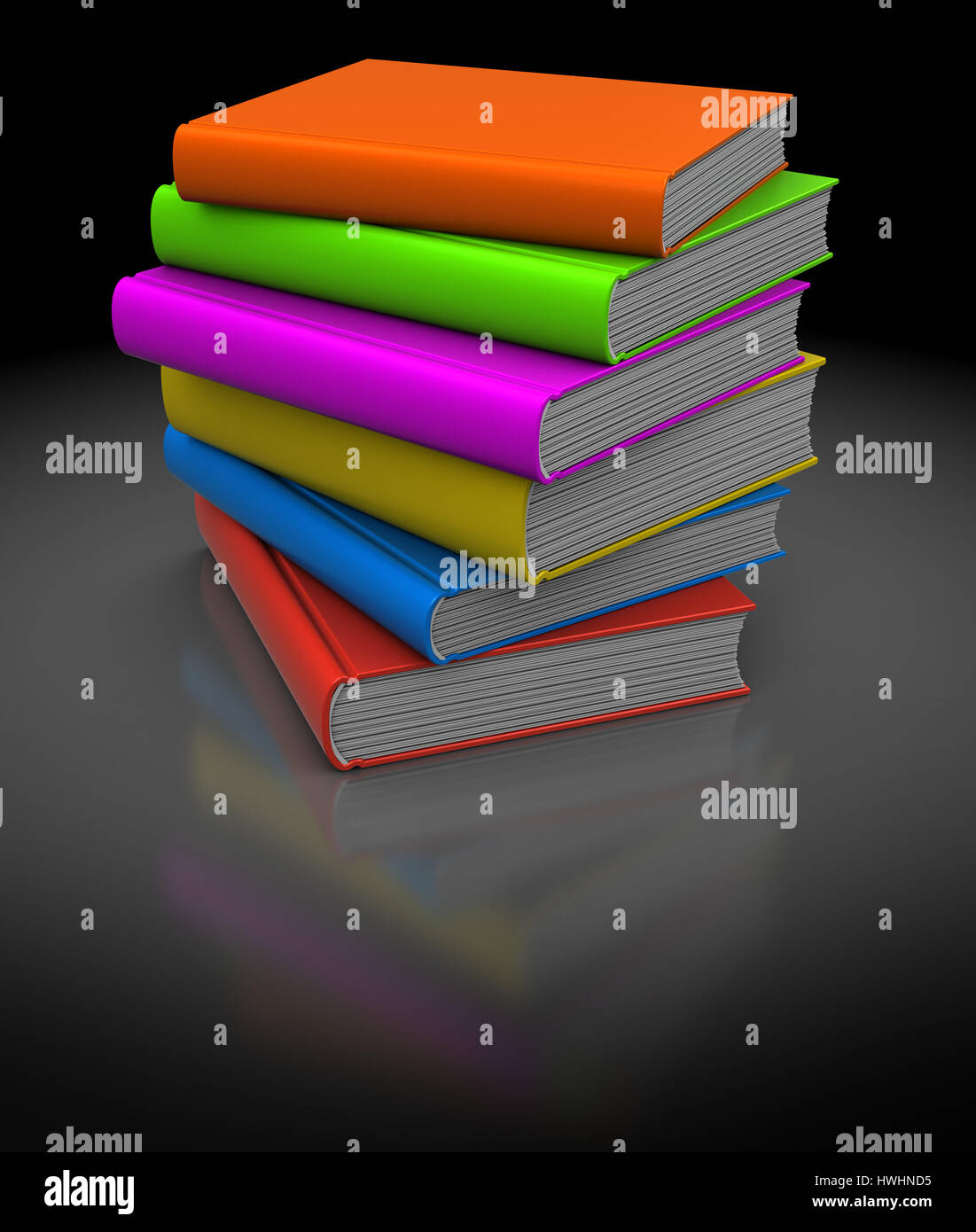 3d illustration of colorful books stack over dark background Stock ...