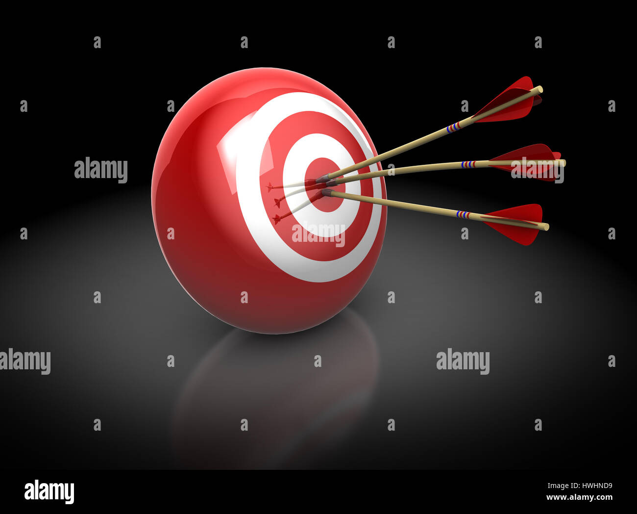 3d illustration of target with three arrows, over dark background Stock ...