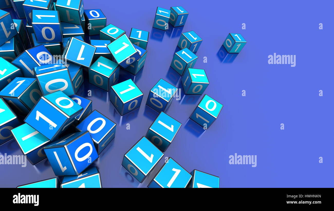 3d illustration of binary cubes over blue background Stock Photo - Alamy