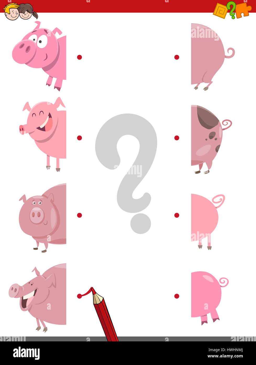 Cartoon Illustration of Educational Matching Halves Game with Pigs Farm ...