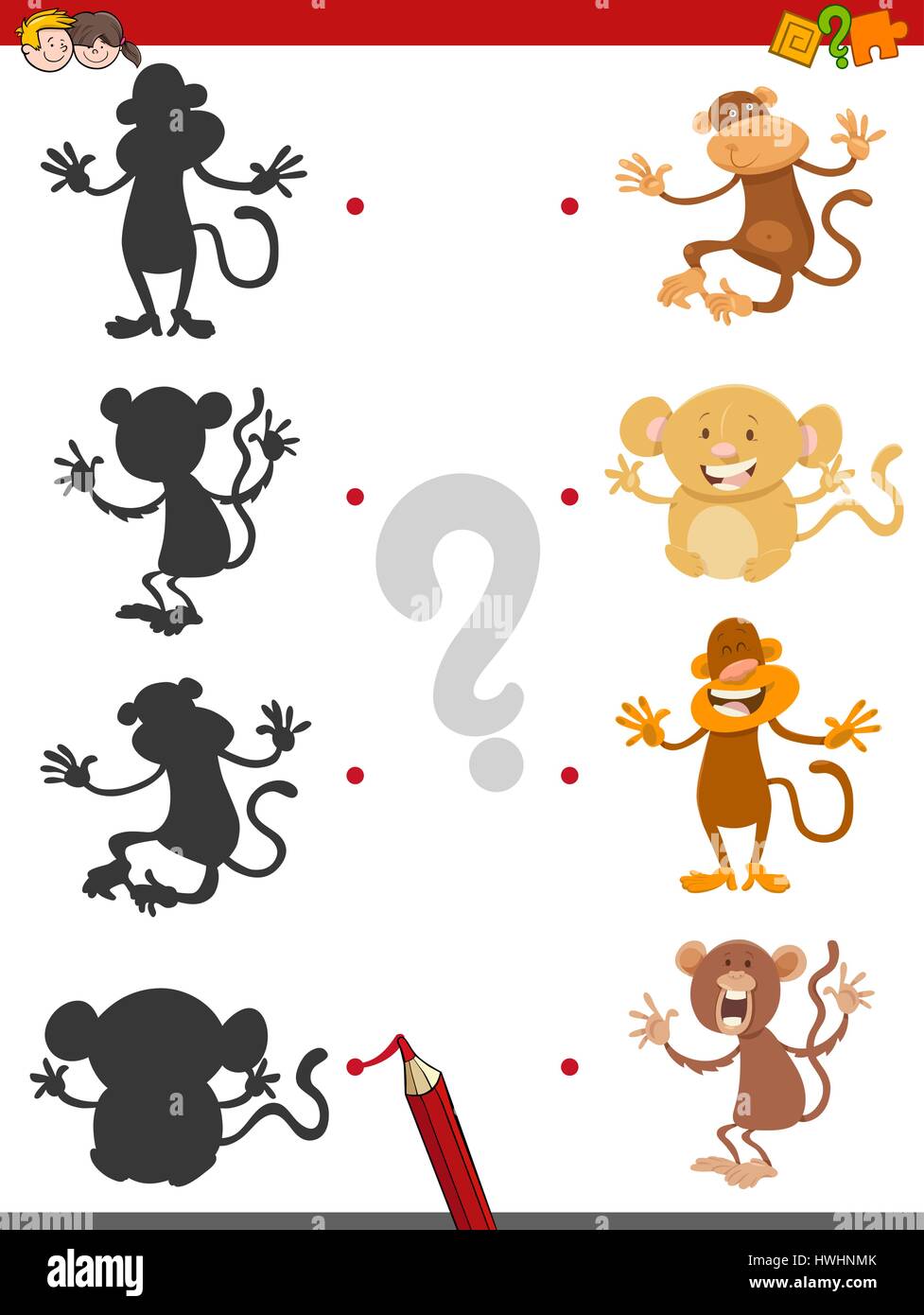 Cartoon Illustration of Find the Shadow Educational Activity Game for ...