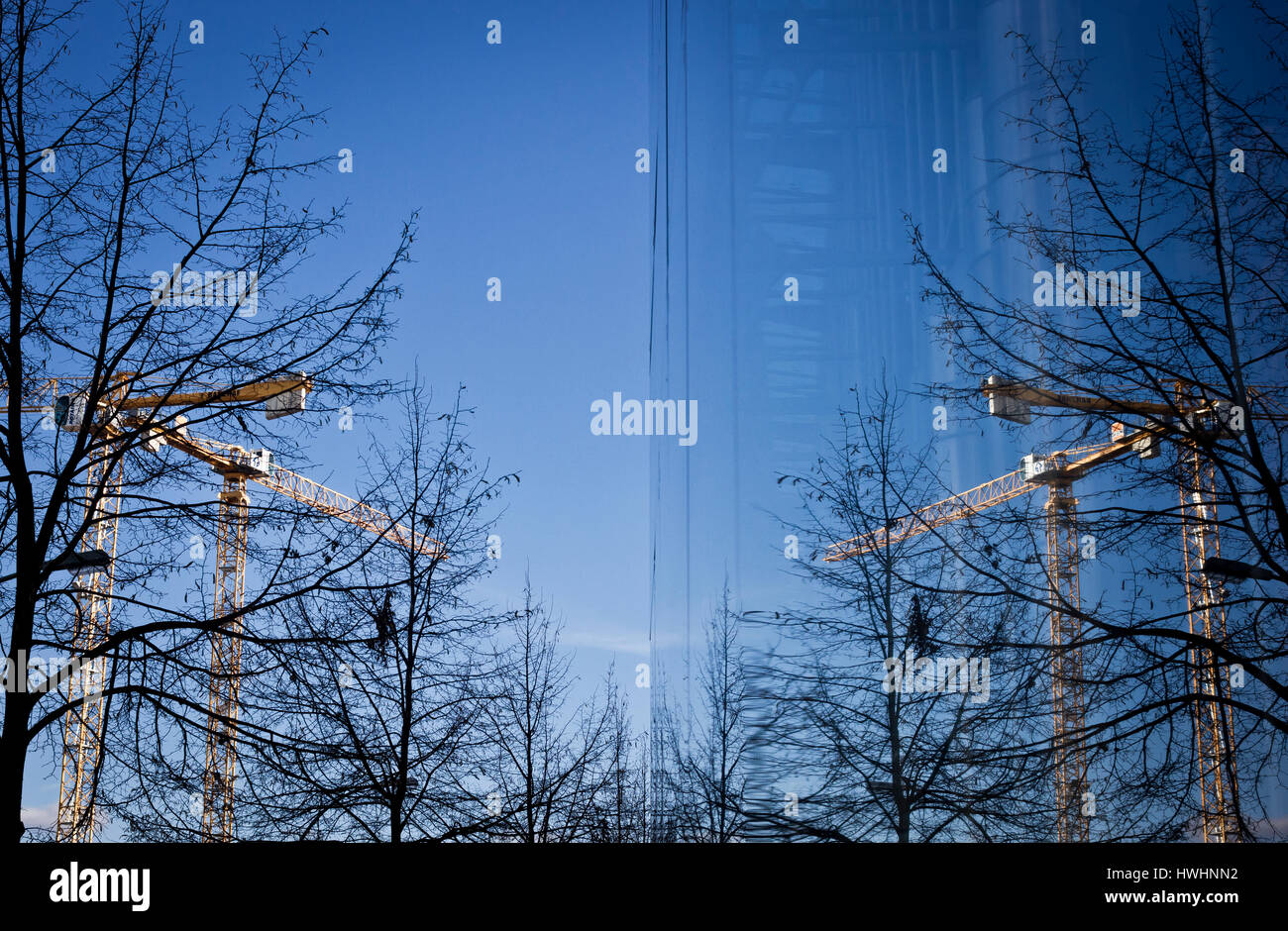 Reflections in an office block window in Berlin, Germany Stock Photo ...