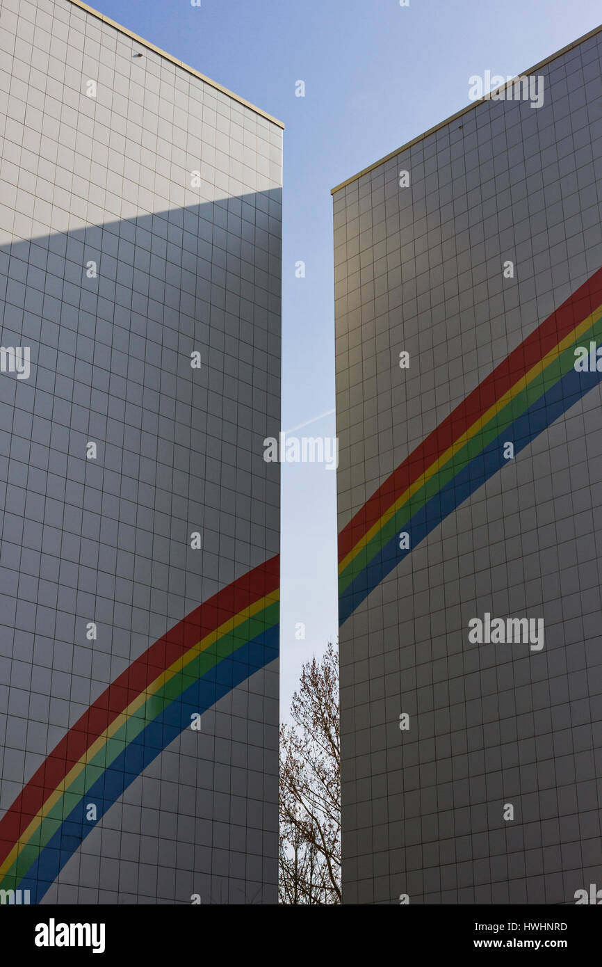 A rainbow painted over a building facade in Berlin, Germany Stock Photo ...
