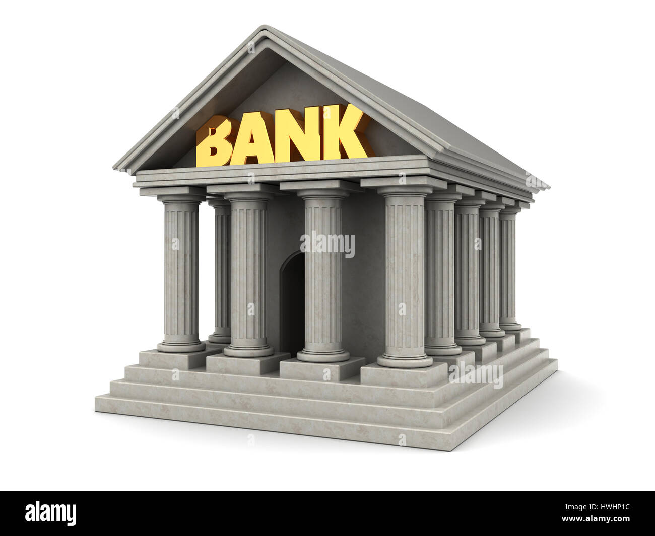3d illustration of bank building, over white background Stock Photo - Alamy
