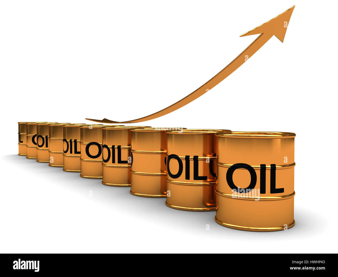 abstract 3d illustration of oil barrels and arrow Stock Photo - Alamy