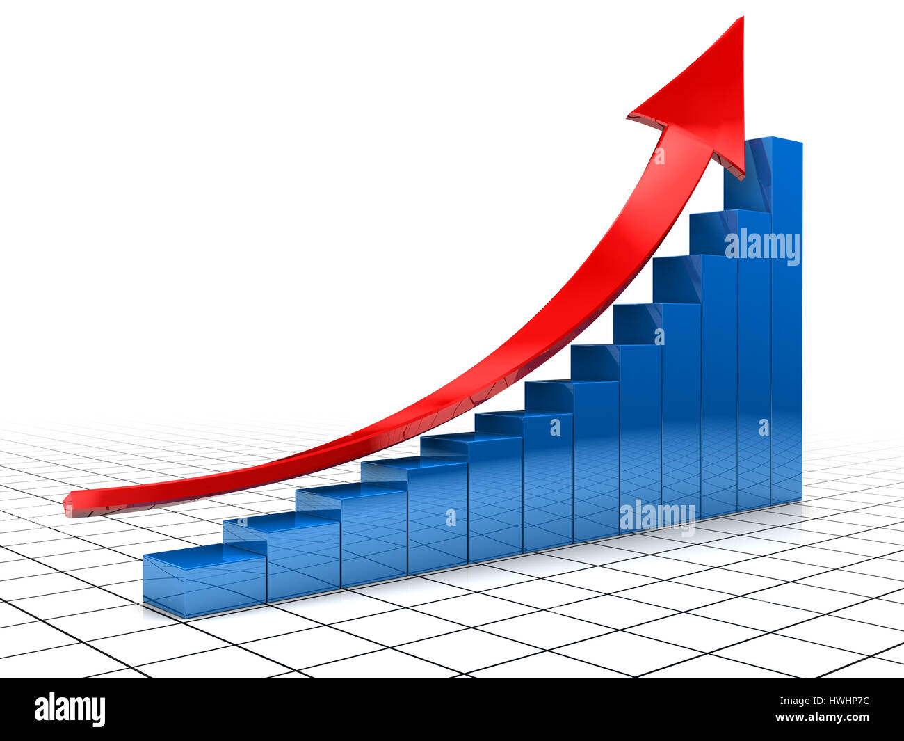 3d illustration of raising charts and red arrow Stock Photo - Alamy