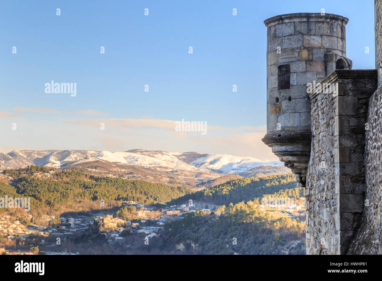 France, Ardeche, Aubenas, bartizan of the castle Stock Photo - Alamy