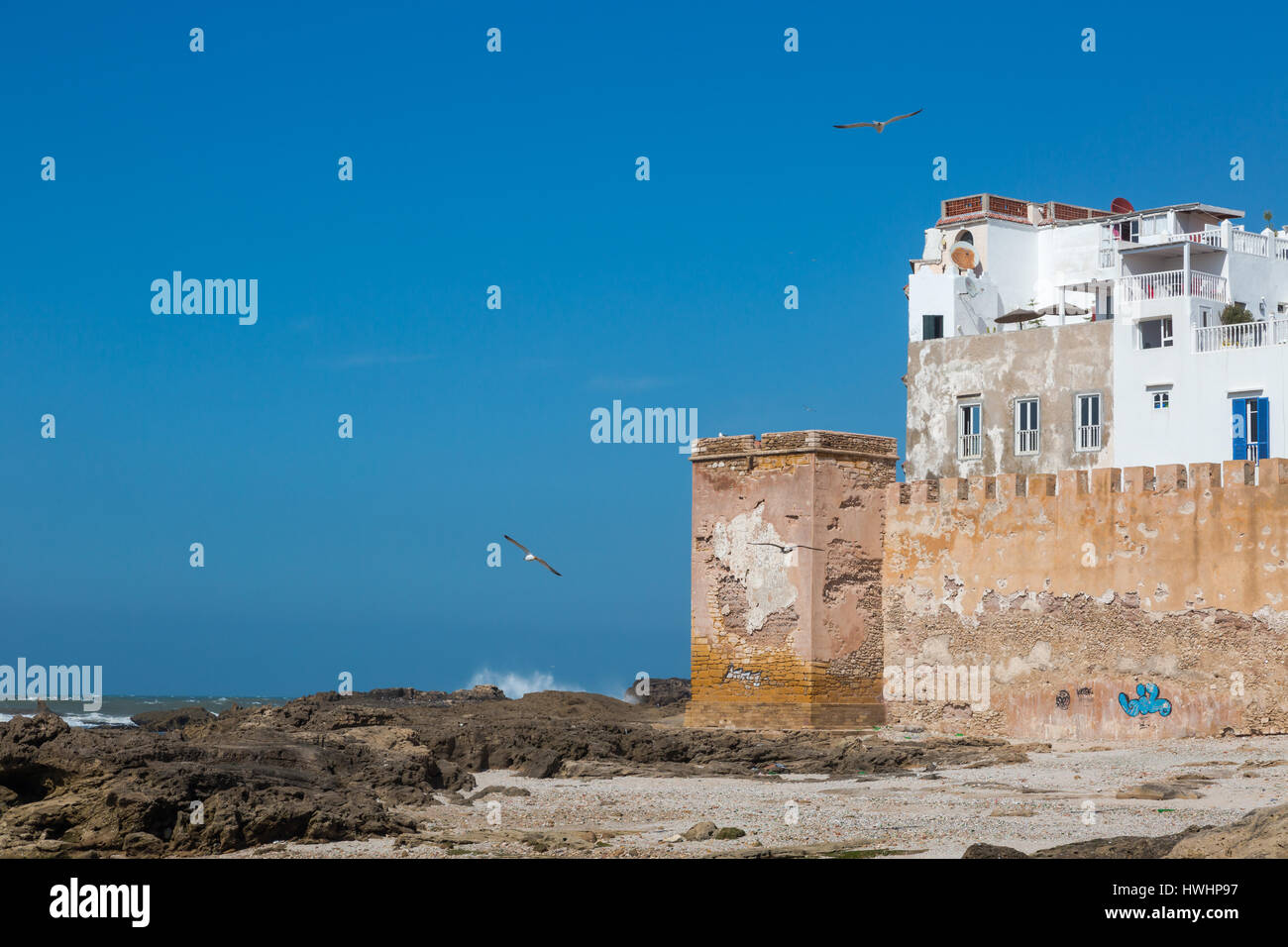 Essaouira port in Morocco, view on old architecture and city wall at ...
