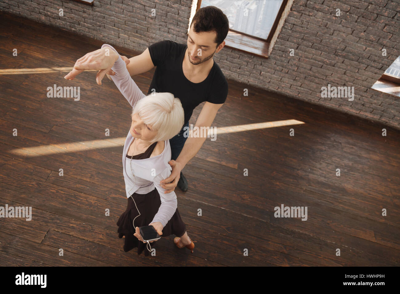 Improving posture together. Proficient athletic skilled dance ...