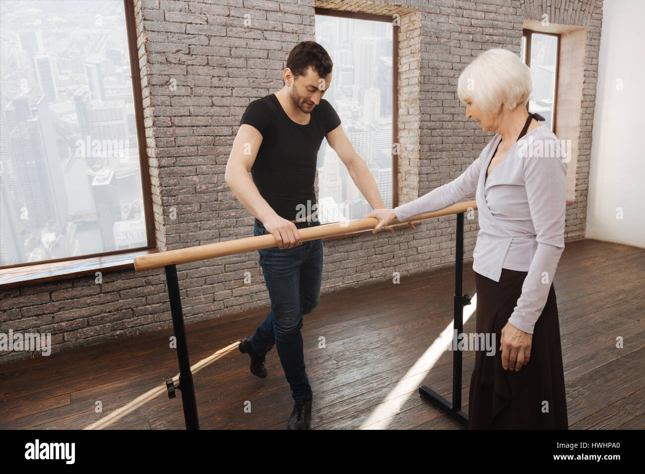 Preparing for the first dance class. Experienced athletic gifted dance ...