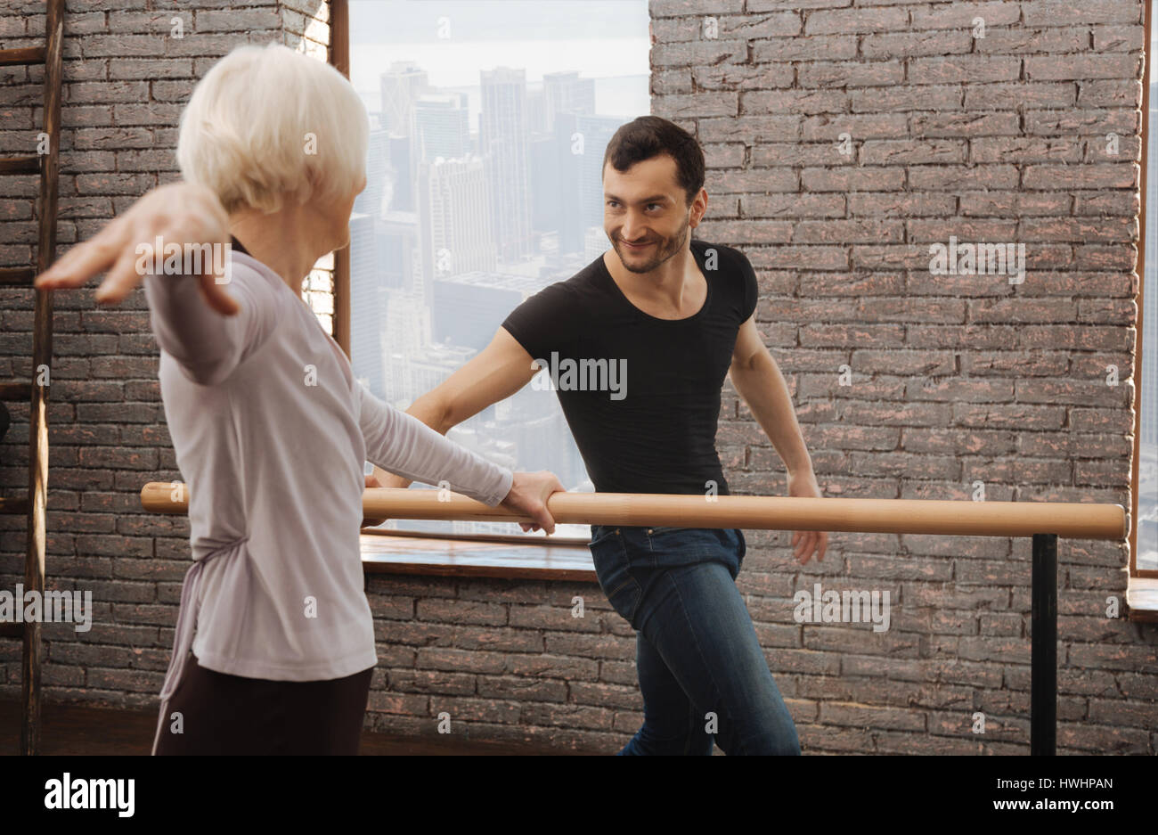 Working diligent for success. Positive charming experienced dancer ...