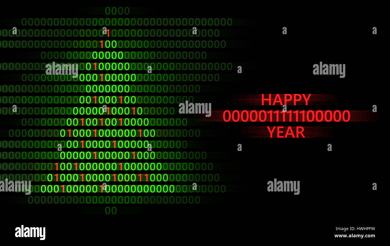 3d illustration of xmas tree and happy 2016 year binary code Stock ...