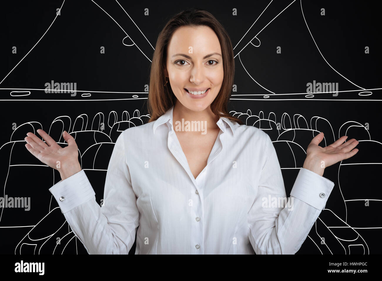 Best service. Cheerful beautiful air hostess welcomming guests and ...