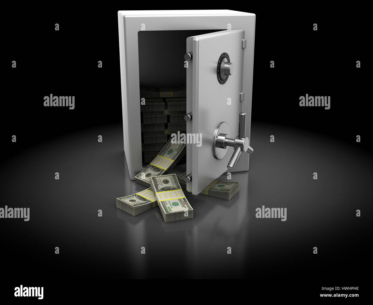 3d illustration of safe full of money, over dark background Stock Photo ...