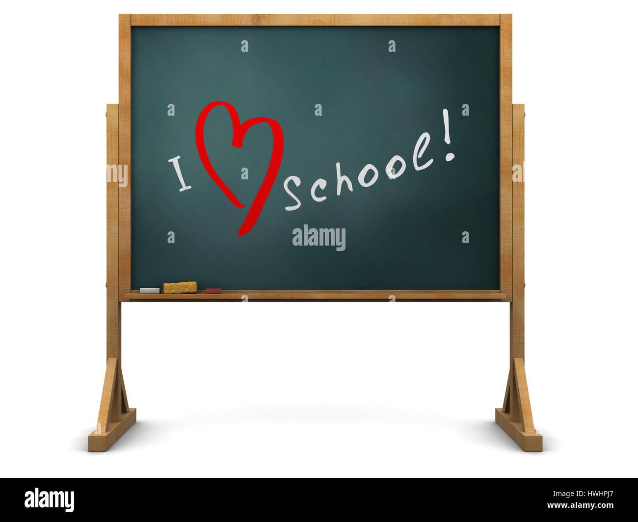 3d illustration of blackboard with sign 'I love school' Stock Photo - Alamy