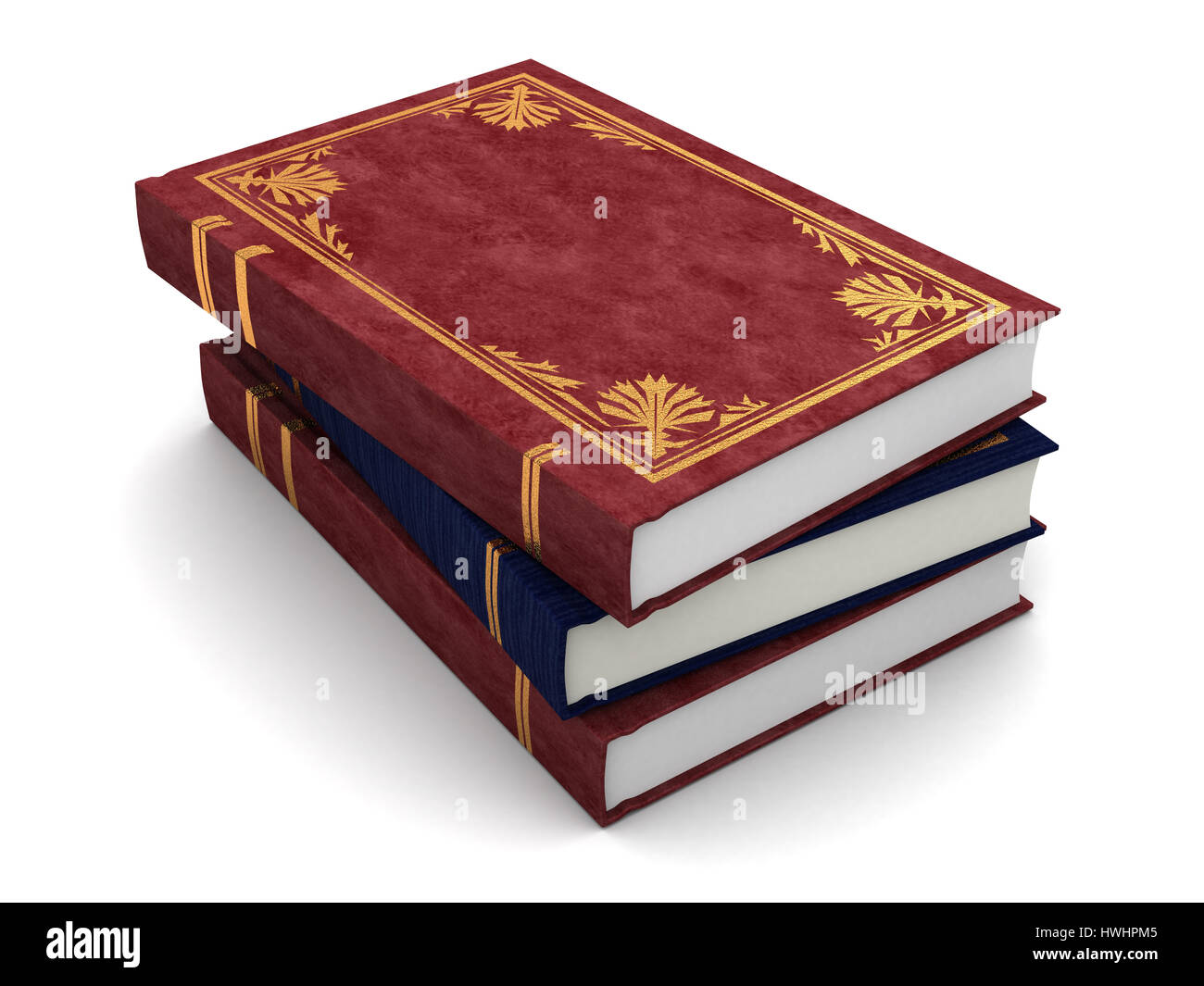 3d illustration of vintage books stack, over white background Stock ...