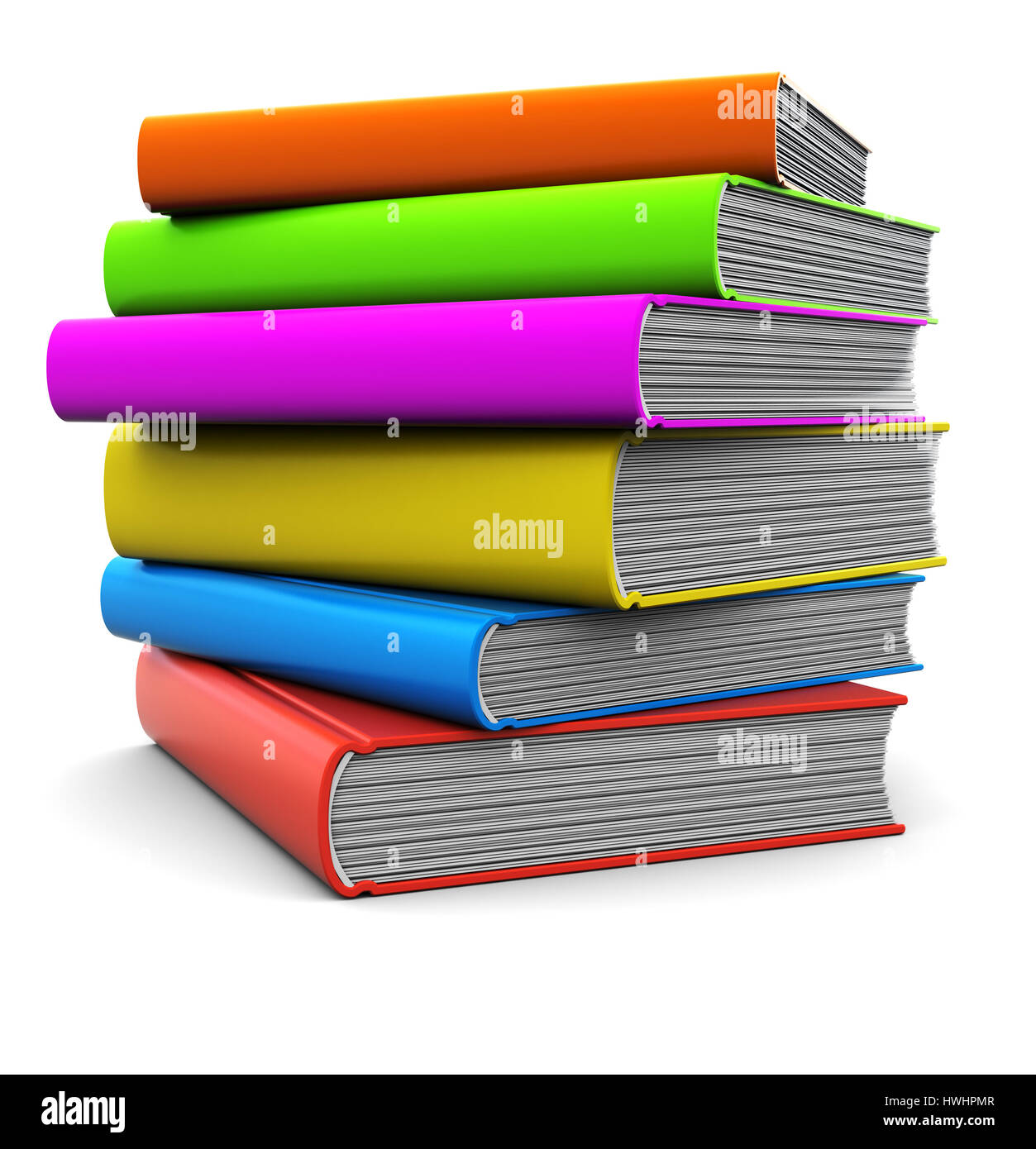 3d illustration of colorful books stack over white background Stock ...