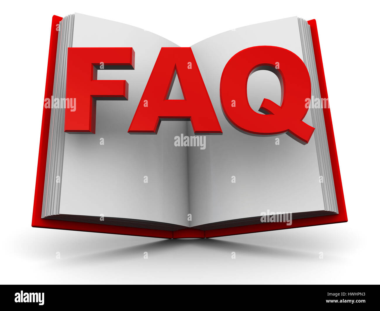 3d illustration of opened book with 'faq' sign Stock Photo - Alamy