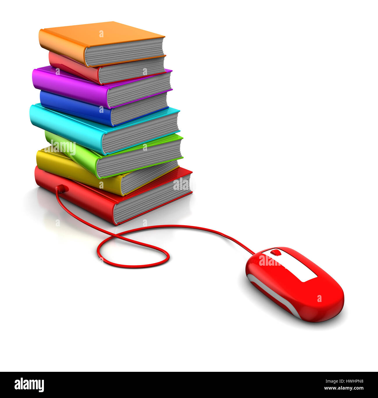3d illustration of books and computer mouse, electronic library concept ...