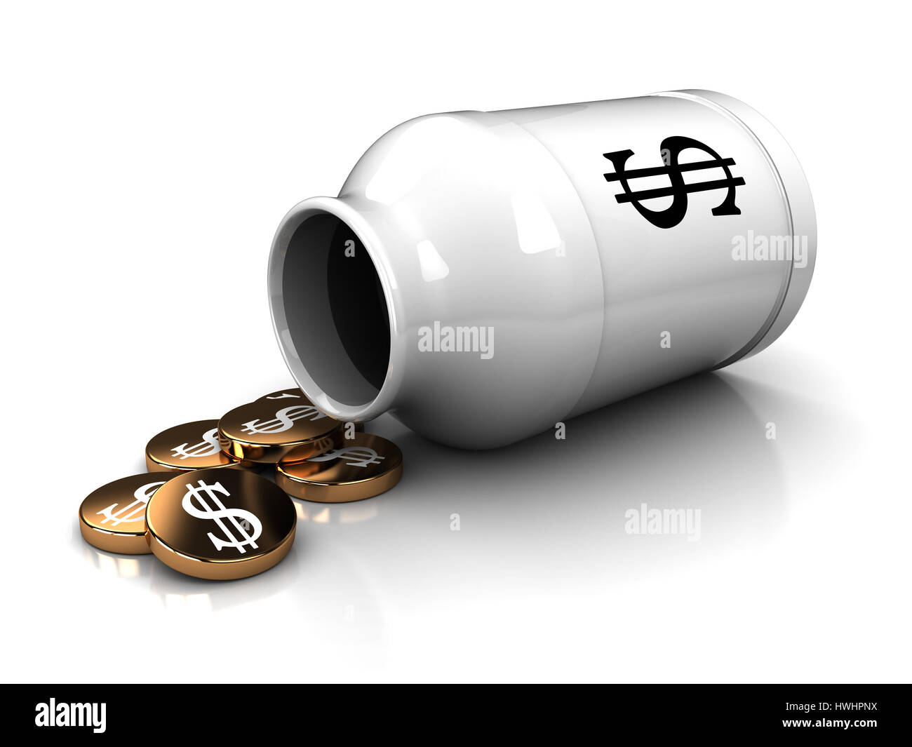 abstract 3d illustration of medica bottle with golden tablets Stock ...