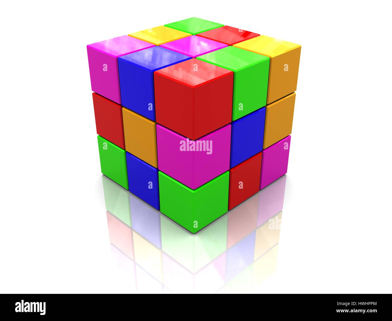 abstract 3d illustration of colorful blocks cube, over white background ...