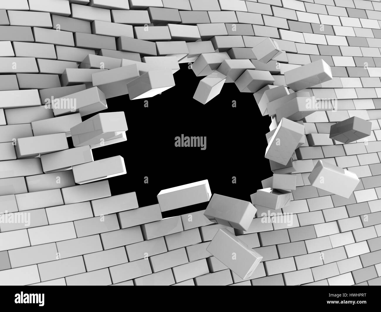3d illustration of white brick hole over black background Stock Photo ...