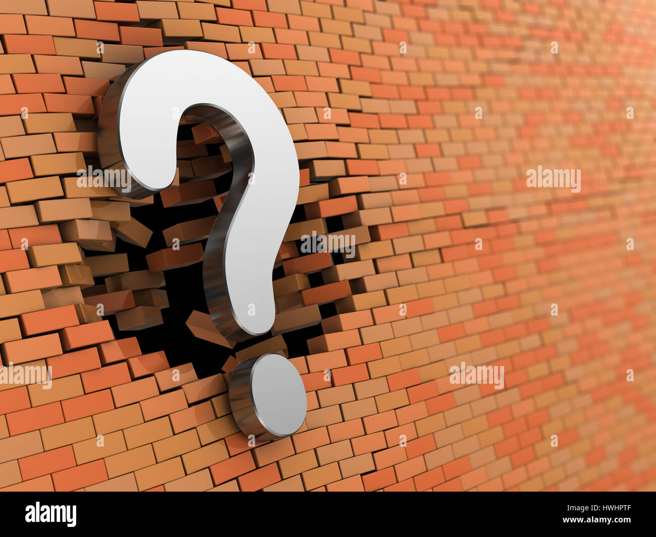 abstract 3d illustration of metal question symbol hitting wall Stock ...